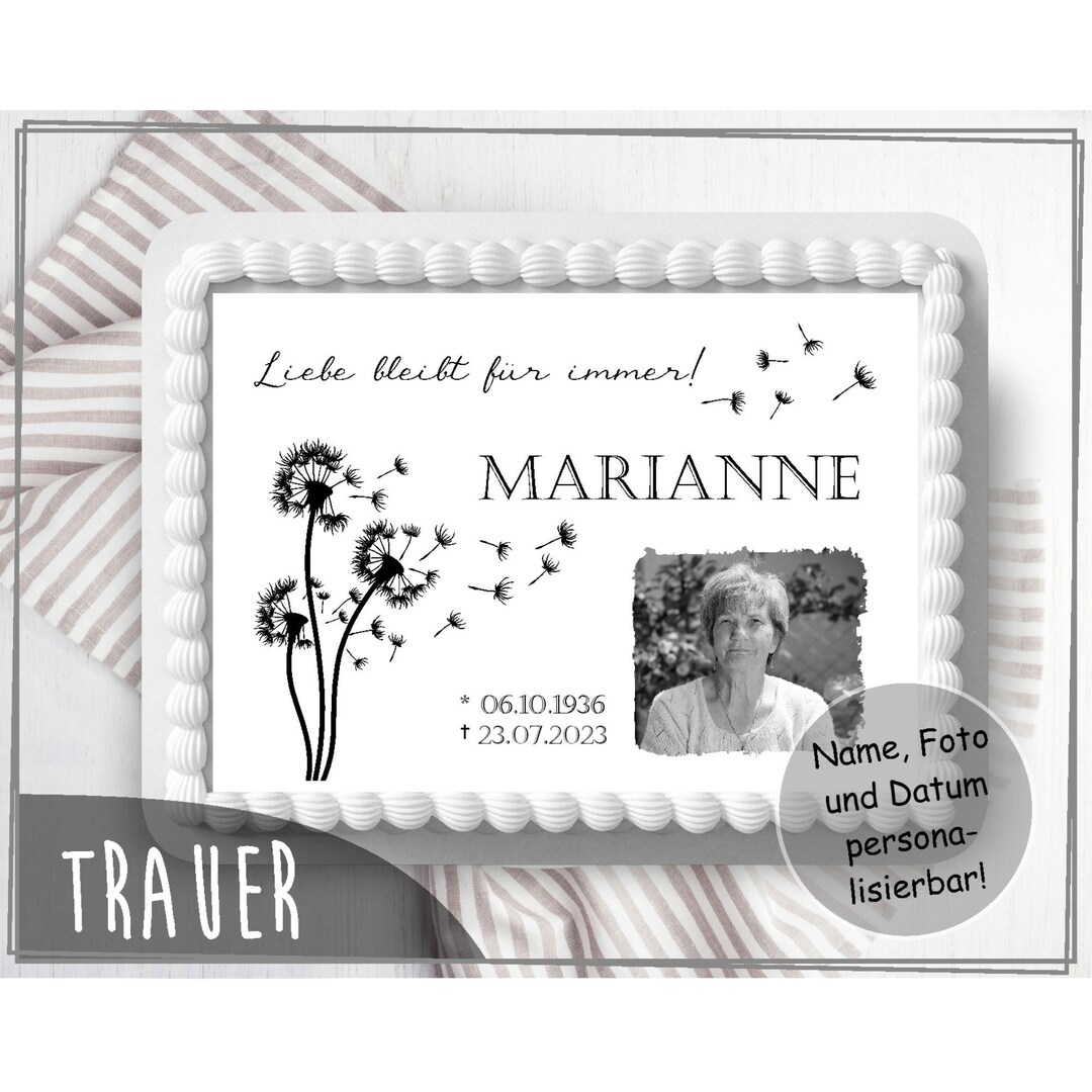 Mourning DIN A4 Cake Topper Funeral Service Personalized With Photo ...