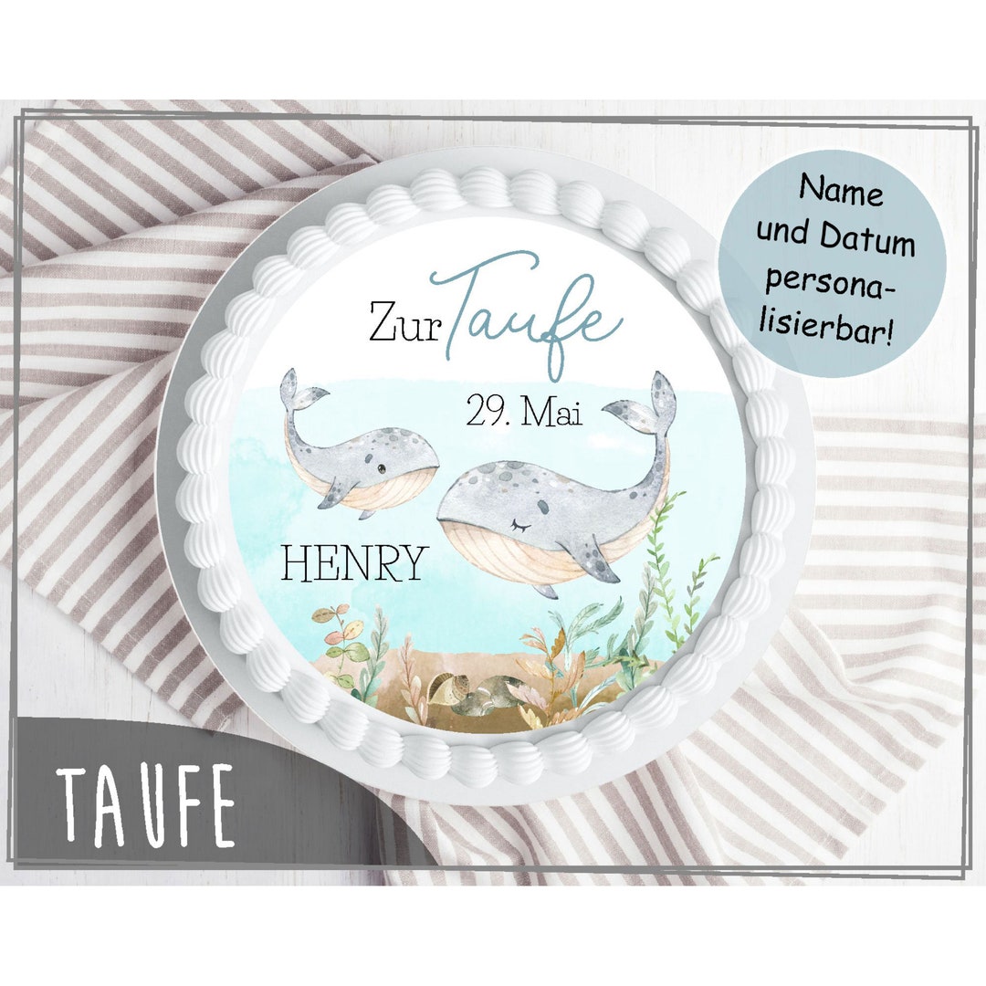 Tortenaufleger Tortendeko Taufe Mädchen Junge Wal Name Personalisiert ...