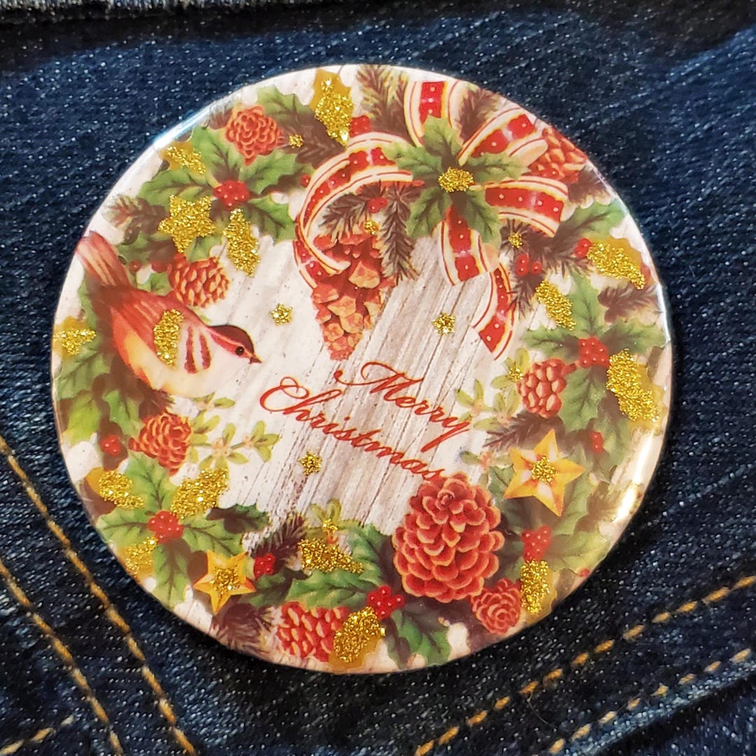Merry Christmas Wreath Buttons, Poinsettia Buttons, White Dove and Red ...