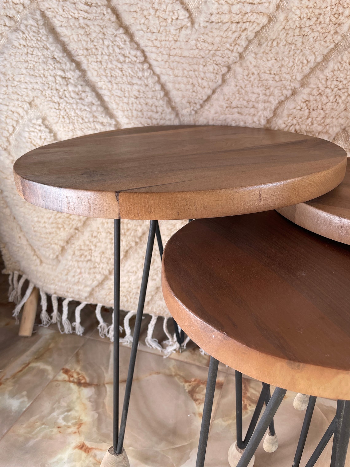 Solid Wood Coffee Table Set of 3, Side Tables, Nest of Round Tables ...