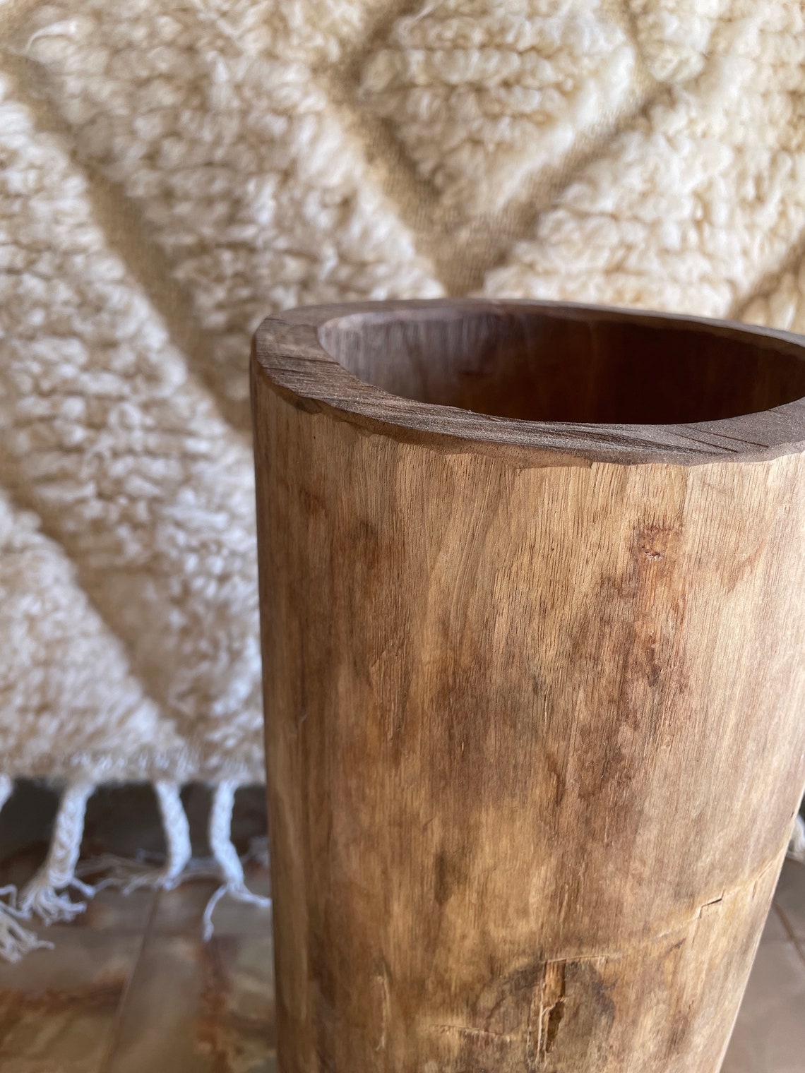 Hand Carved Wooden Vase, Heavy Wooden Log Vases, Rustic Style Vase for ...