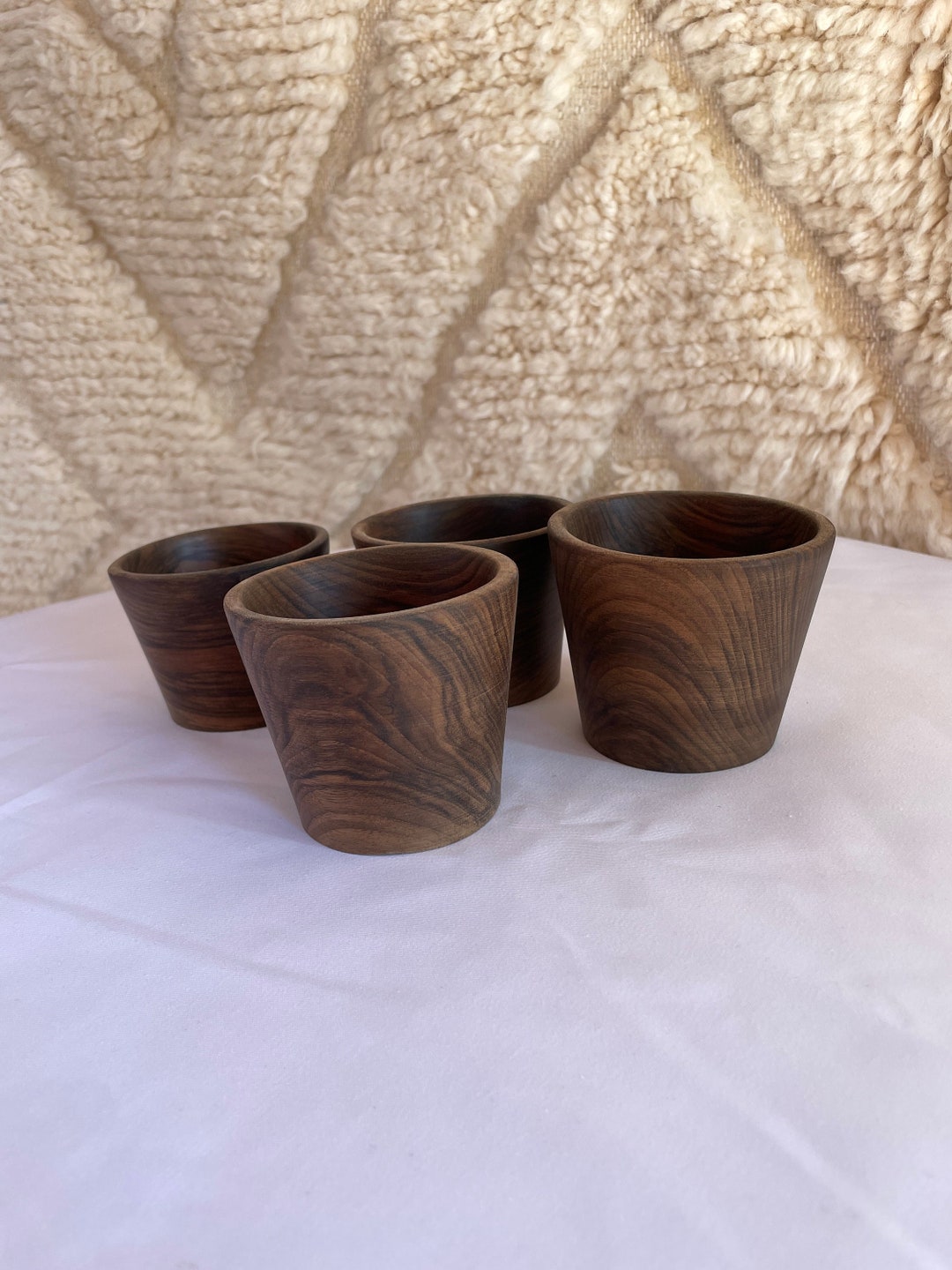 4 Handcrafted Moroccan Wooden Cups, PACK of 4 or 6 of Natural Solid ...