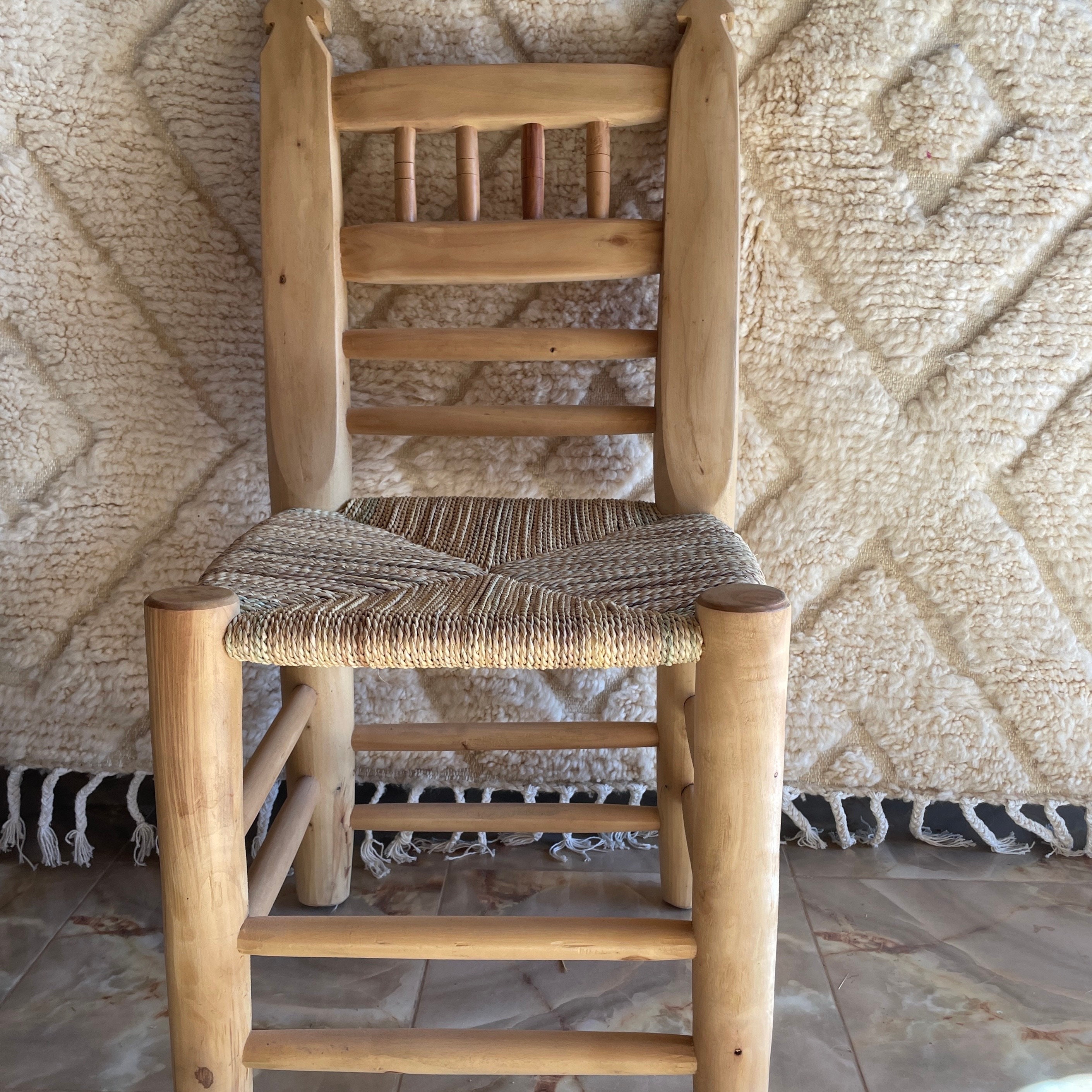 Handwoven Raffia Chair, Wood and Natural Rope Dining Stool, ARABASTTA ...
