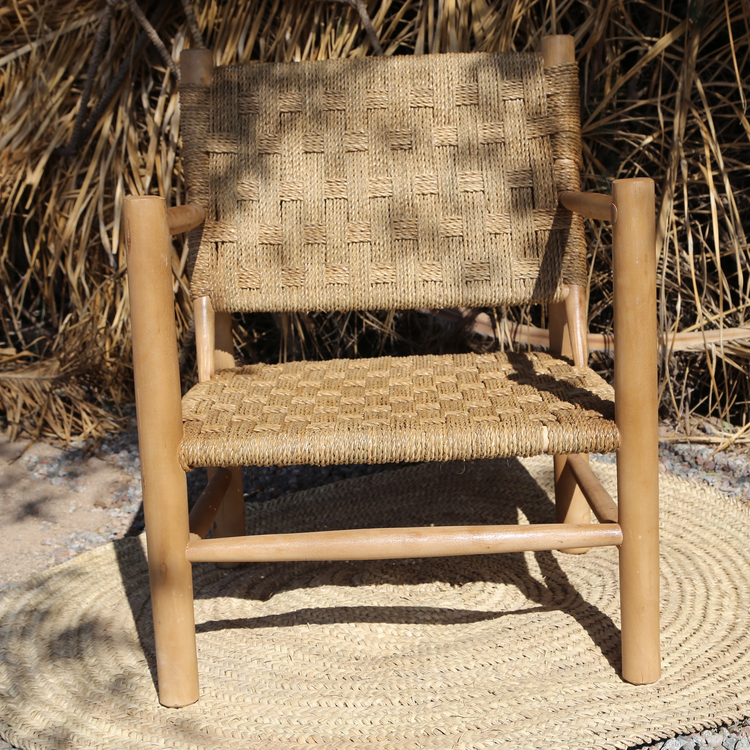 Handmade Moroccan Lounge Chair, Handwoven Walnut Wood Straw Chair ...