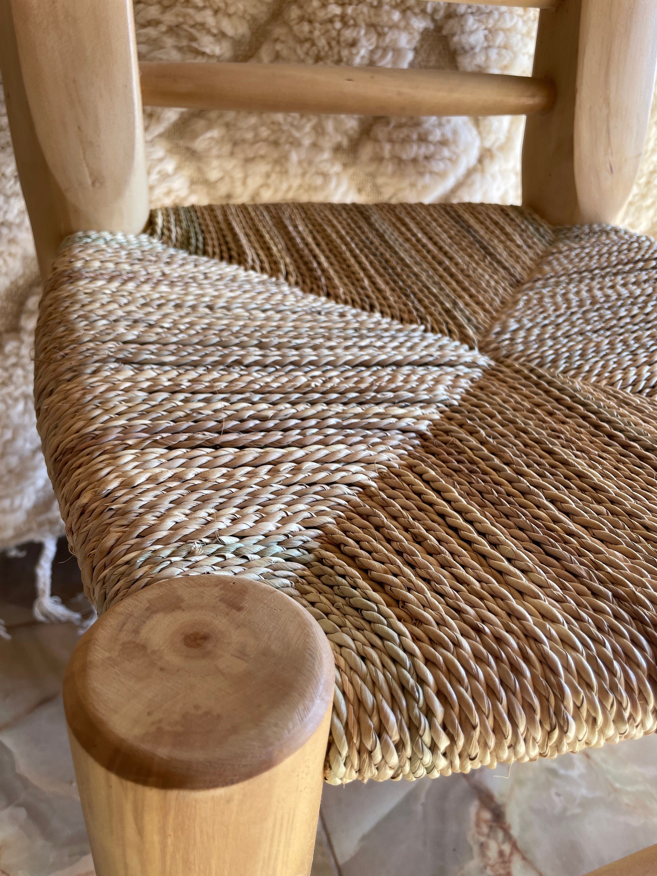Handwoven Raffia Chair, Wood and Natural Rope Dining Stool, ARABASTTA Moroccan Products - Etsy