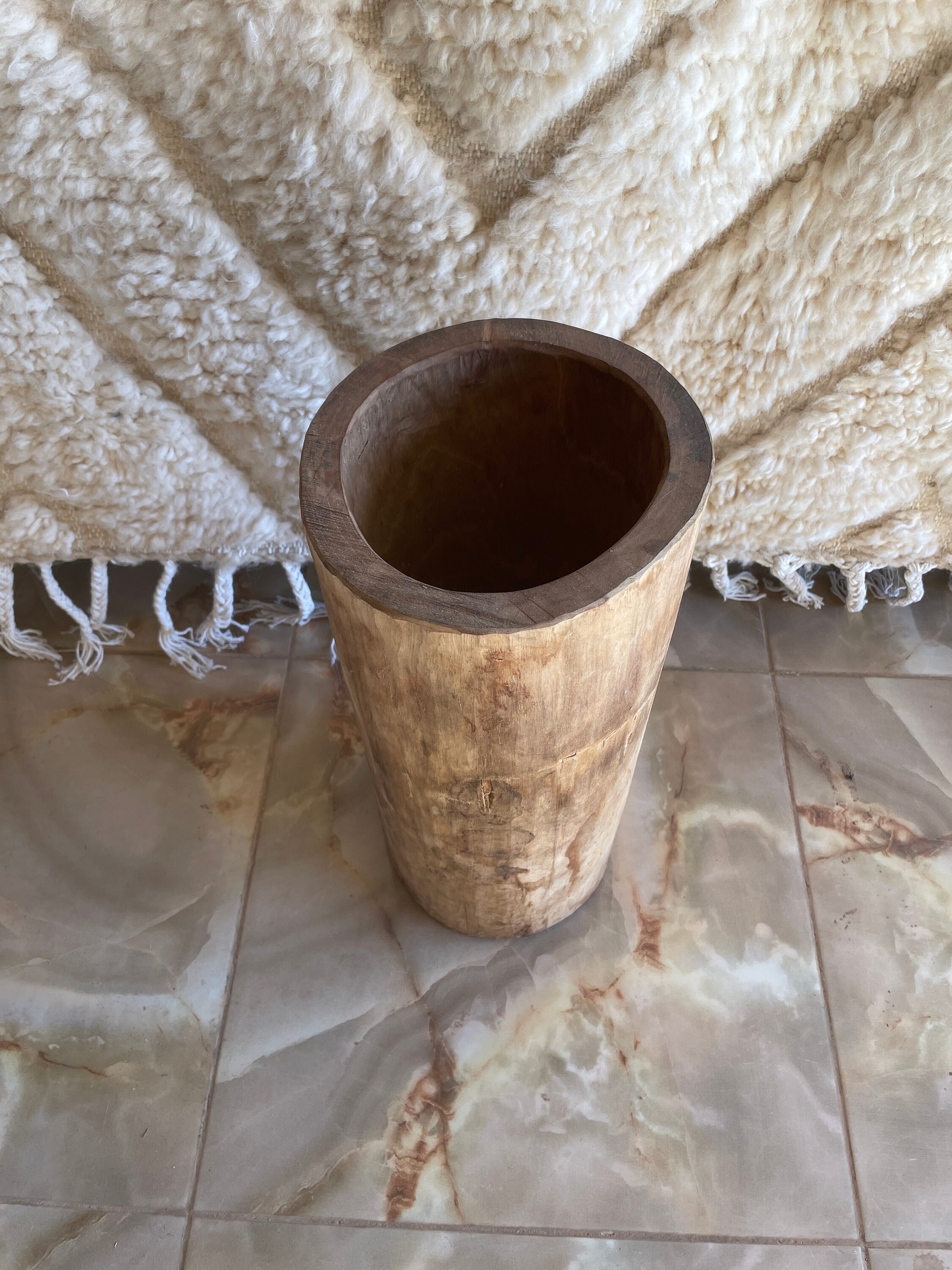 Hand Carved Wooden Vase, Heavy Wooden Log Vases, Rustic Style Vase for ...