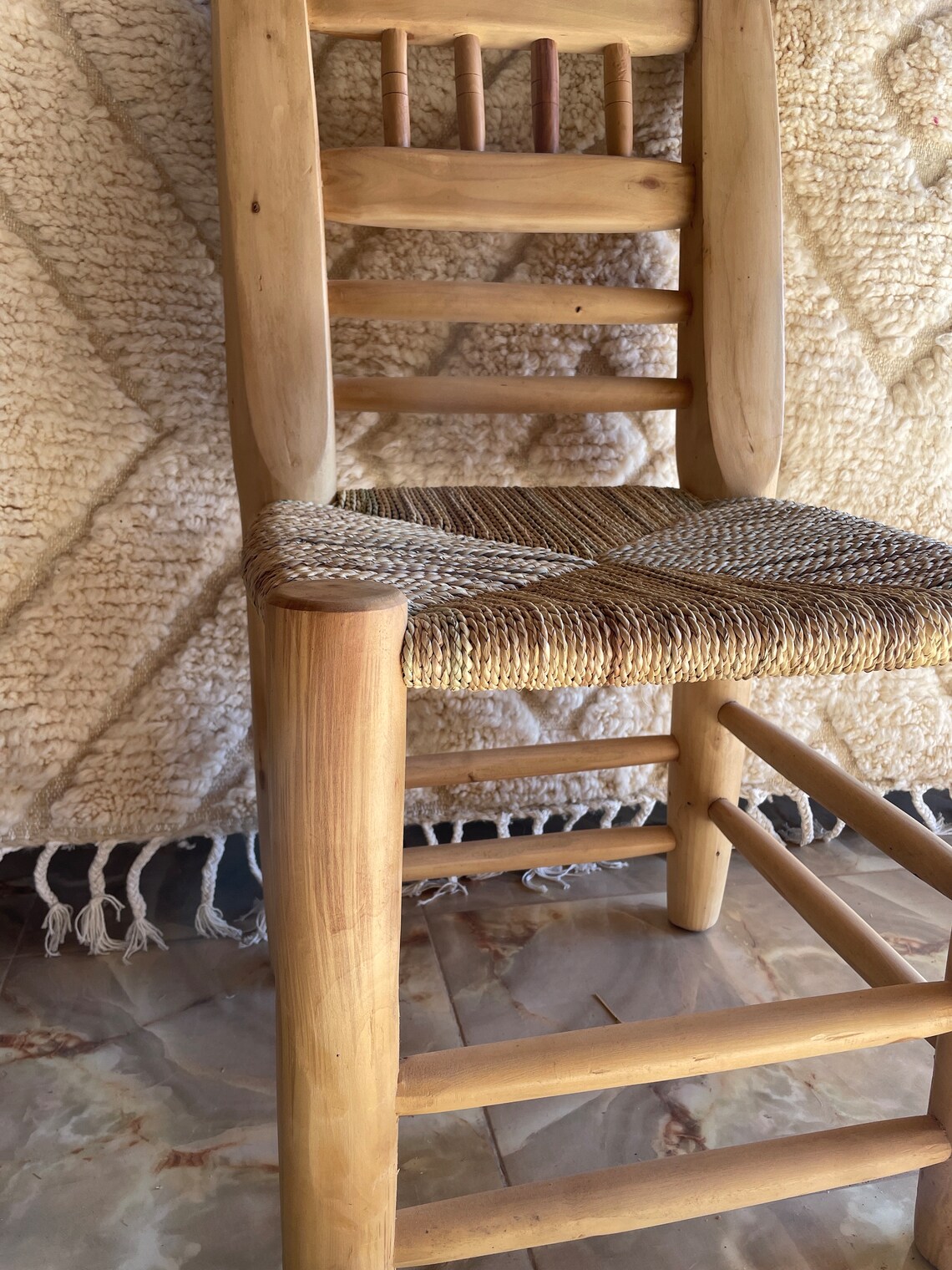 Handwoven Raffia Chair, Wood and Natural Rope Dining Stool, ARABASTTA ...