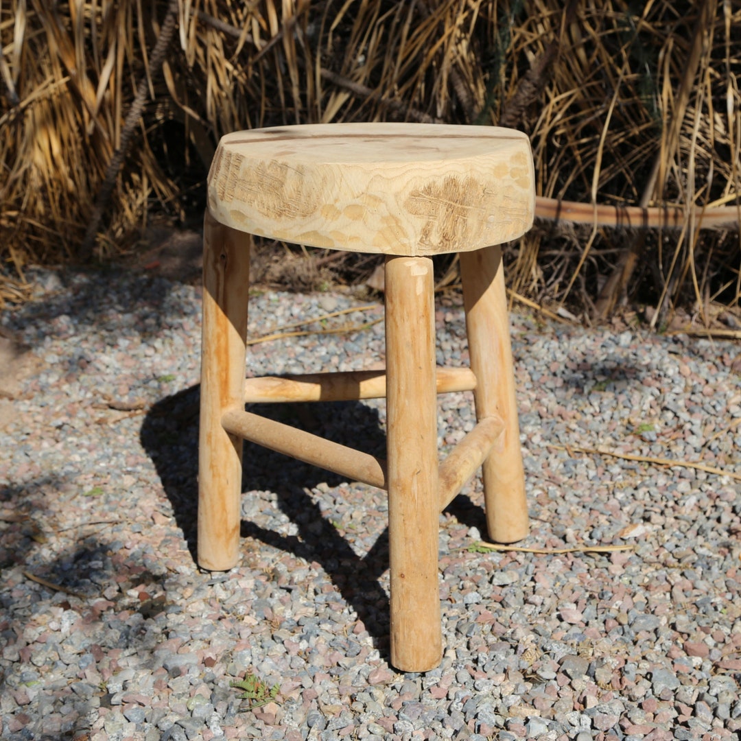 Handmade Natural Wood Color Primitive Stool Handcarved Moroccan Chair ...