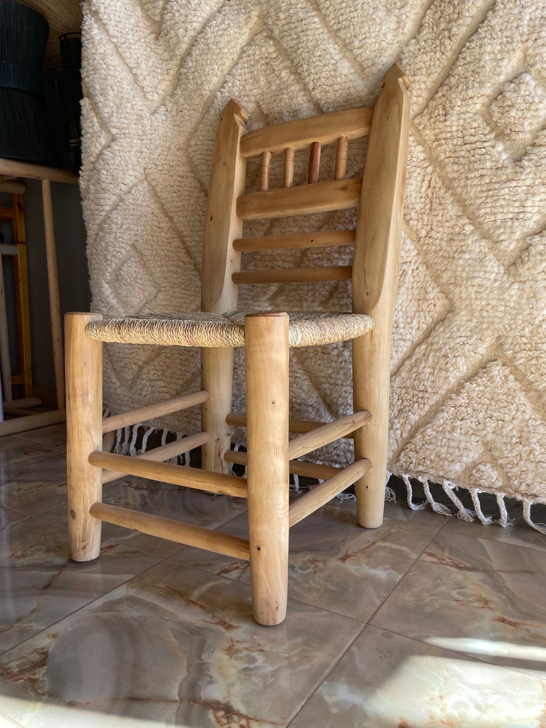 Handwoven Raffia Chair, Wood and Natural Rope Dining Stool, ARABASTTA ...