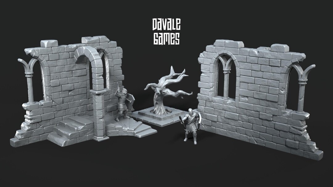 Grey Castle Tree and Ruins | 3 Miniatures | Davale Games - Etsy