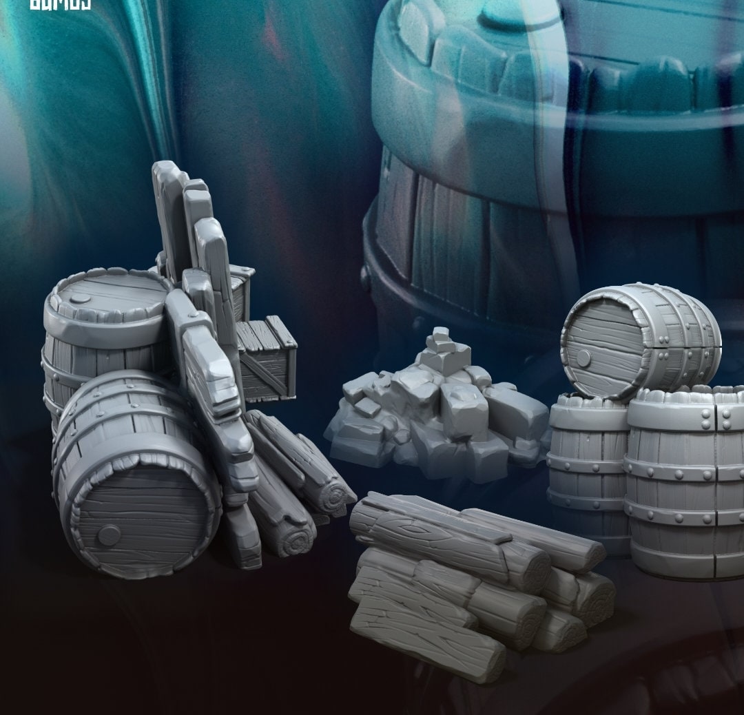 8 Props War Items Barrels Crates Stone Wood | Davale Games - Etsy