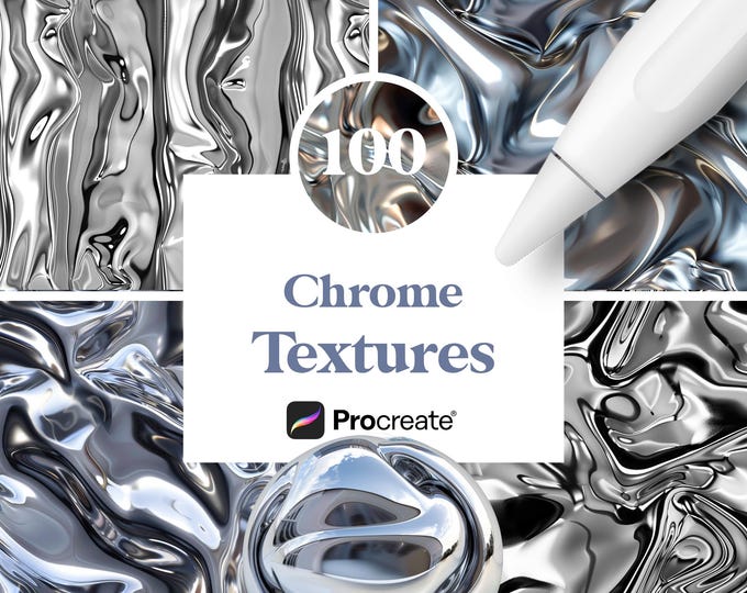100 Chrome Textures for Procreate, Seamless Metallic Patterns for ...