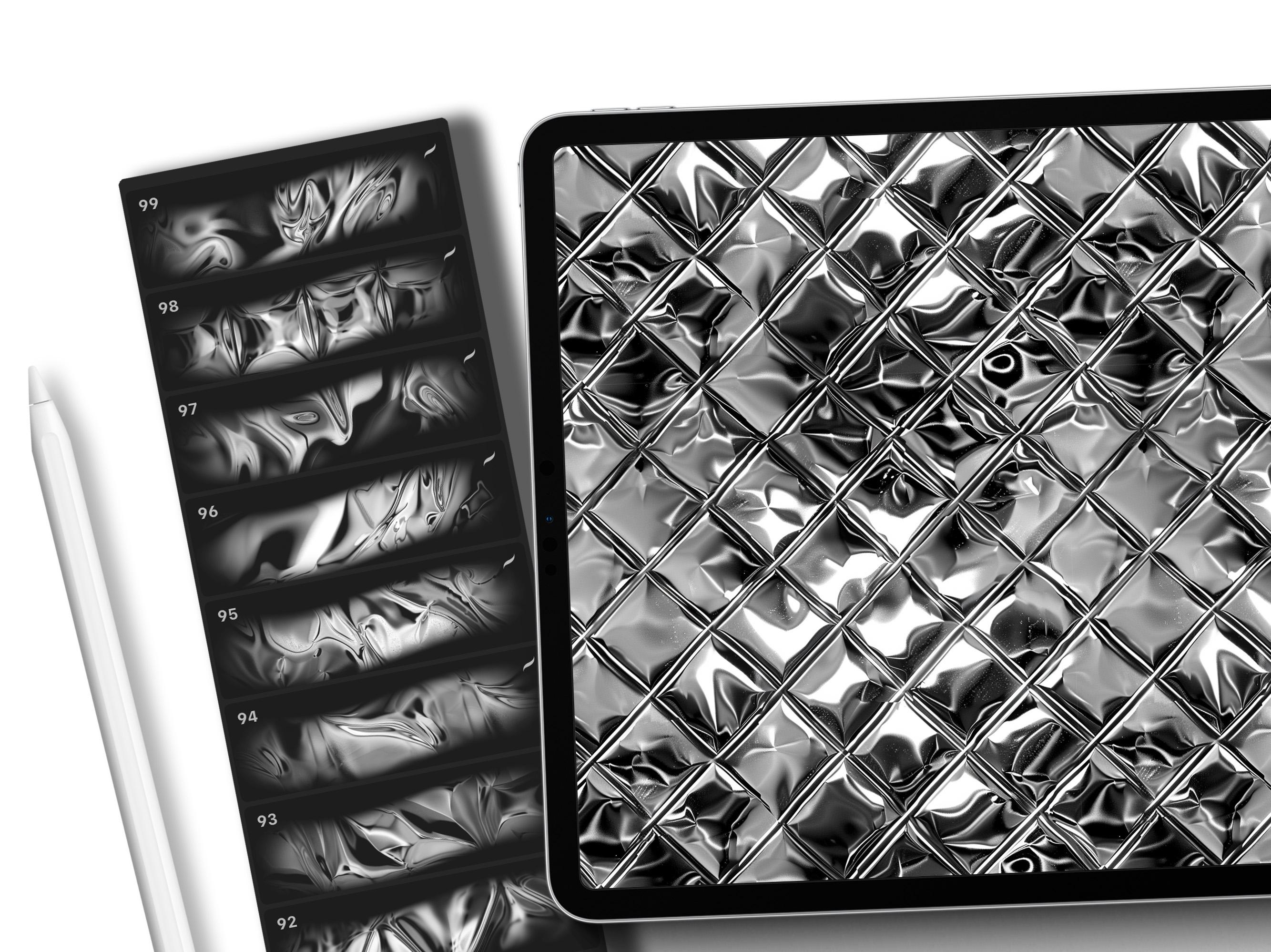 100 Chrome Textures for Procreate, Seamless Metallic Patterns for ...