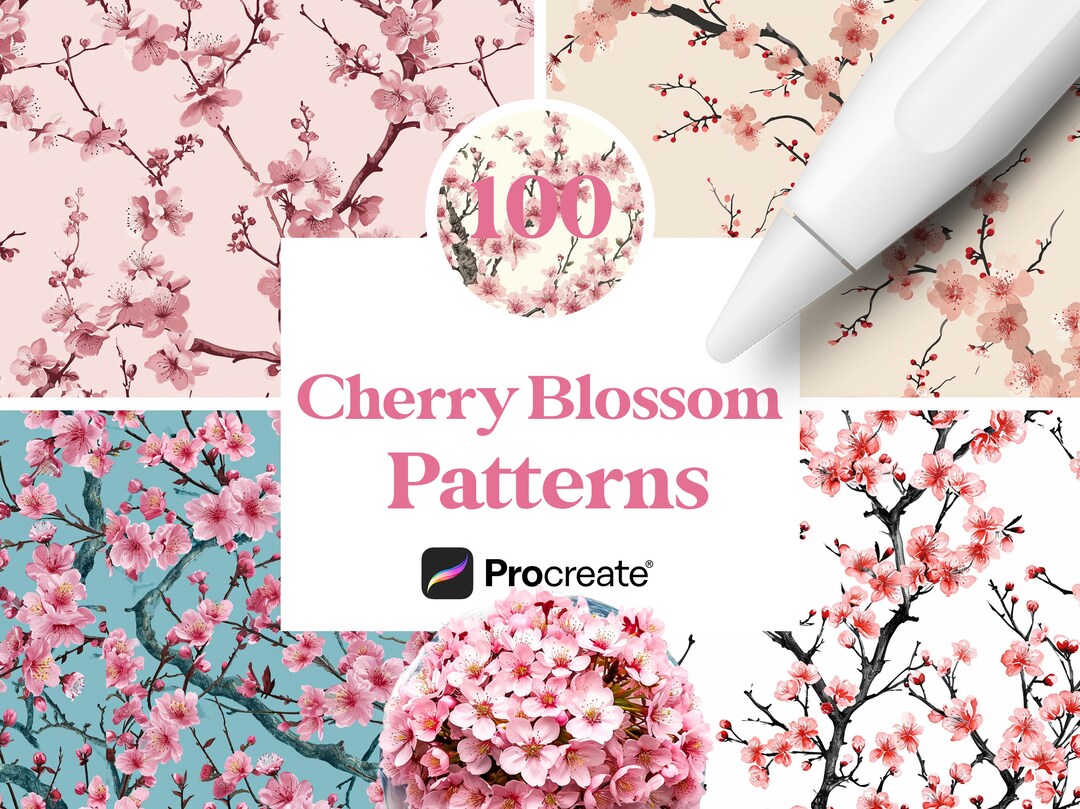 100 Cherry Blossom Patterns for Procreate, Seamless Patterns - Etsy