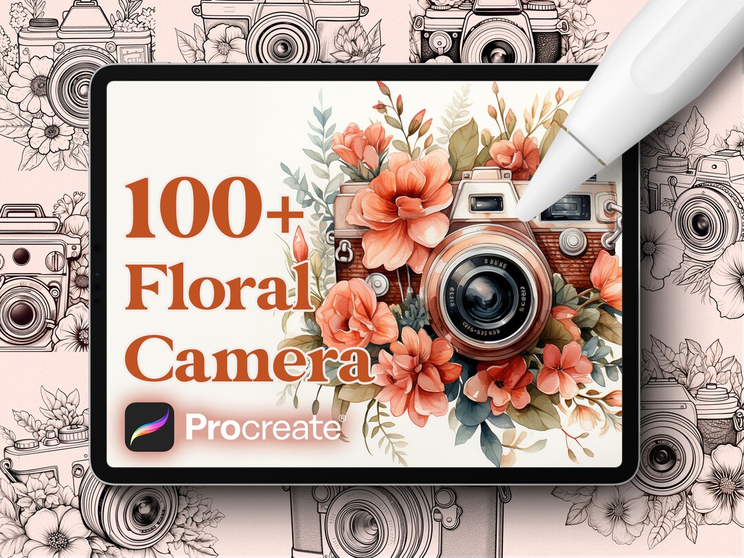100+ Floral Camera Stamps, Retro Camera With Flowers for Photography ...