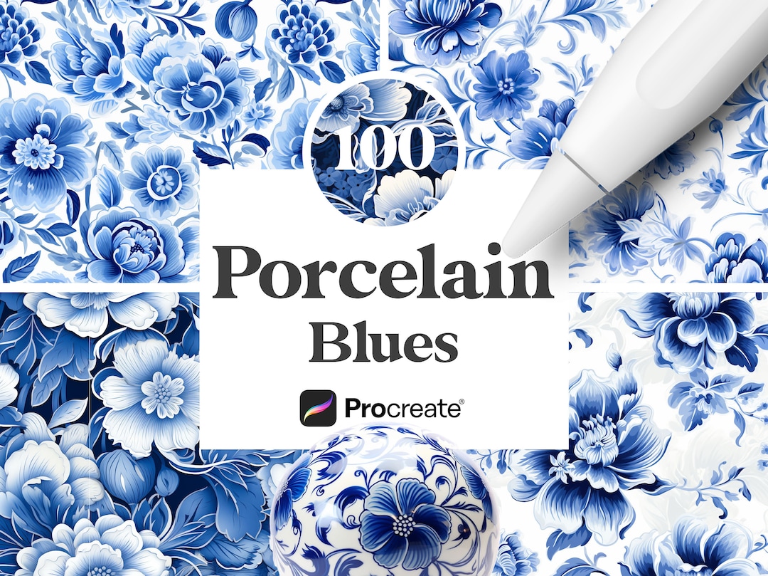 100 Procreate Porcelain Blues Patterns, Digital Download - Etsy