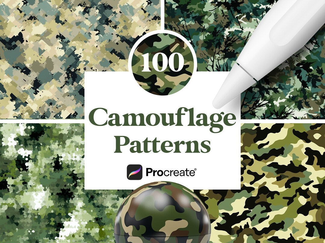 100 Camouflage Textures, Army Woodland Seamless Brushes for Procreate ...