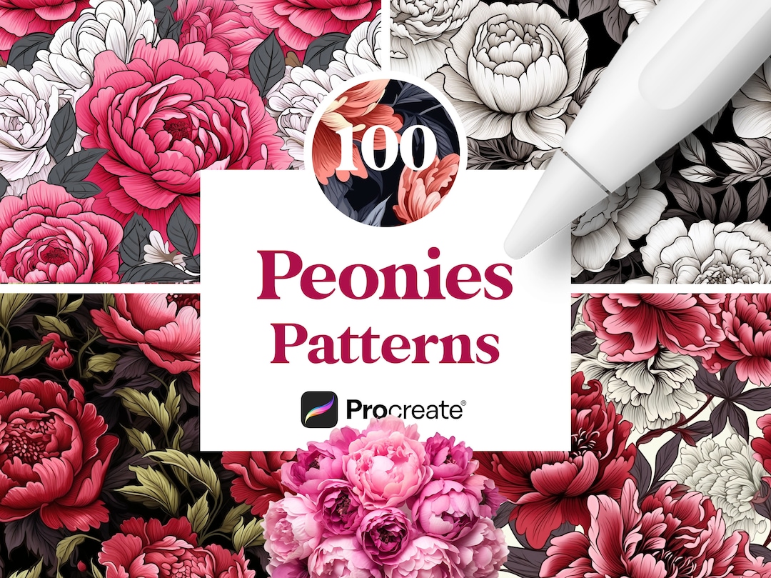 100 Peony Patterns for Procreate, Peony Tattoo Designs, Digital ...