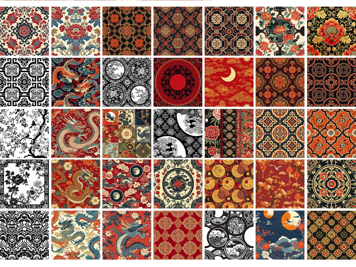 110 Chinese Patterns for Procreate, Lunar New Year Seamless Patterns - Etsy