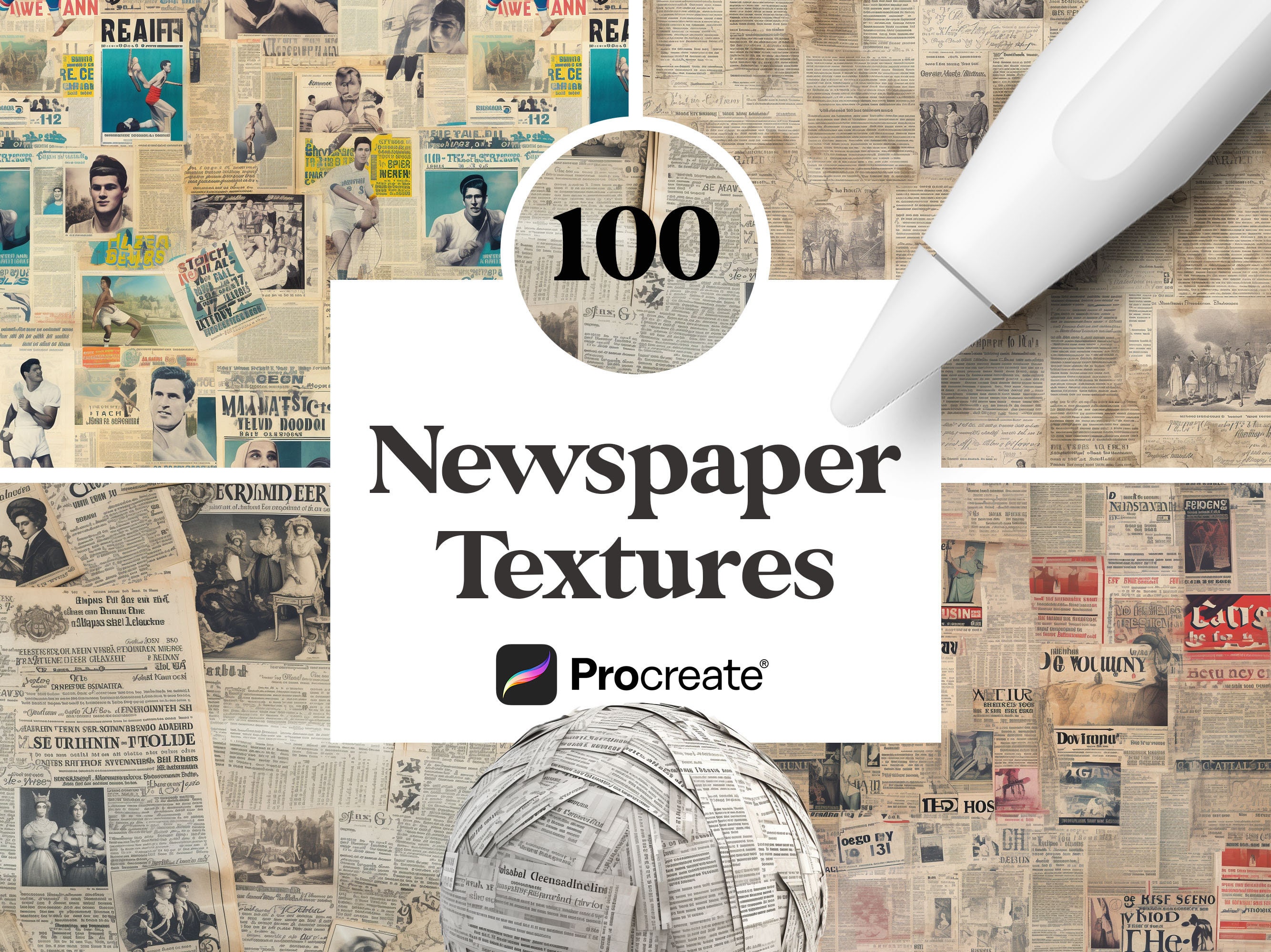 100 Old Newspaper Patterns for Procreate, Not Readable Vintage ...