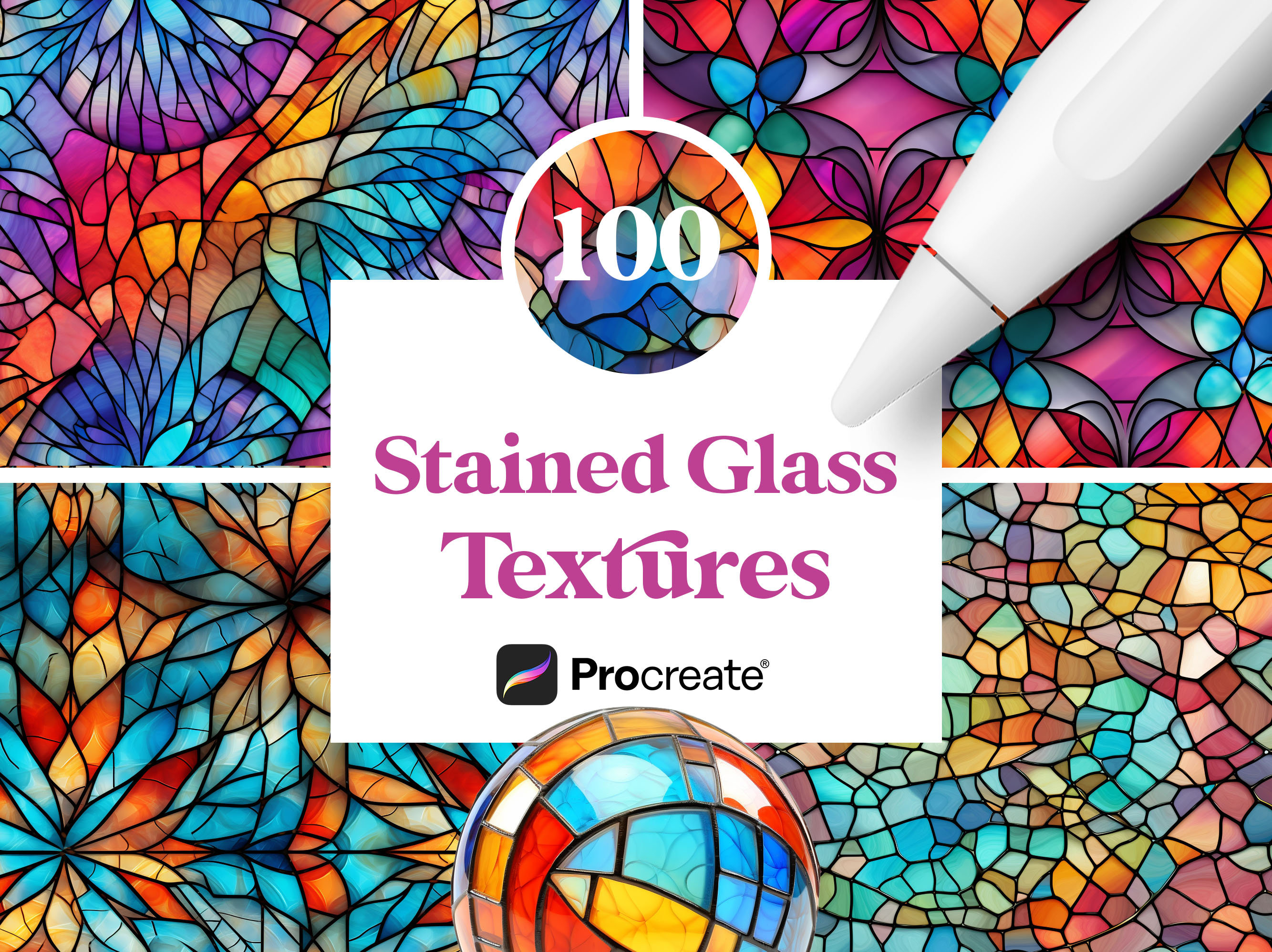 100 Procreate Stained Glass Textures, Mono Color Glass Mosaic for ...