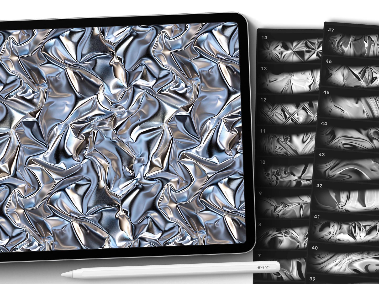 100 Chrome Textures for Procreate, Seamless Metallic Patterns for ...