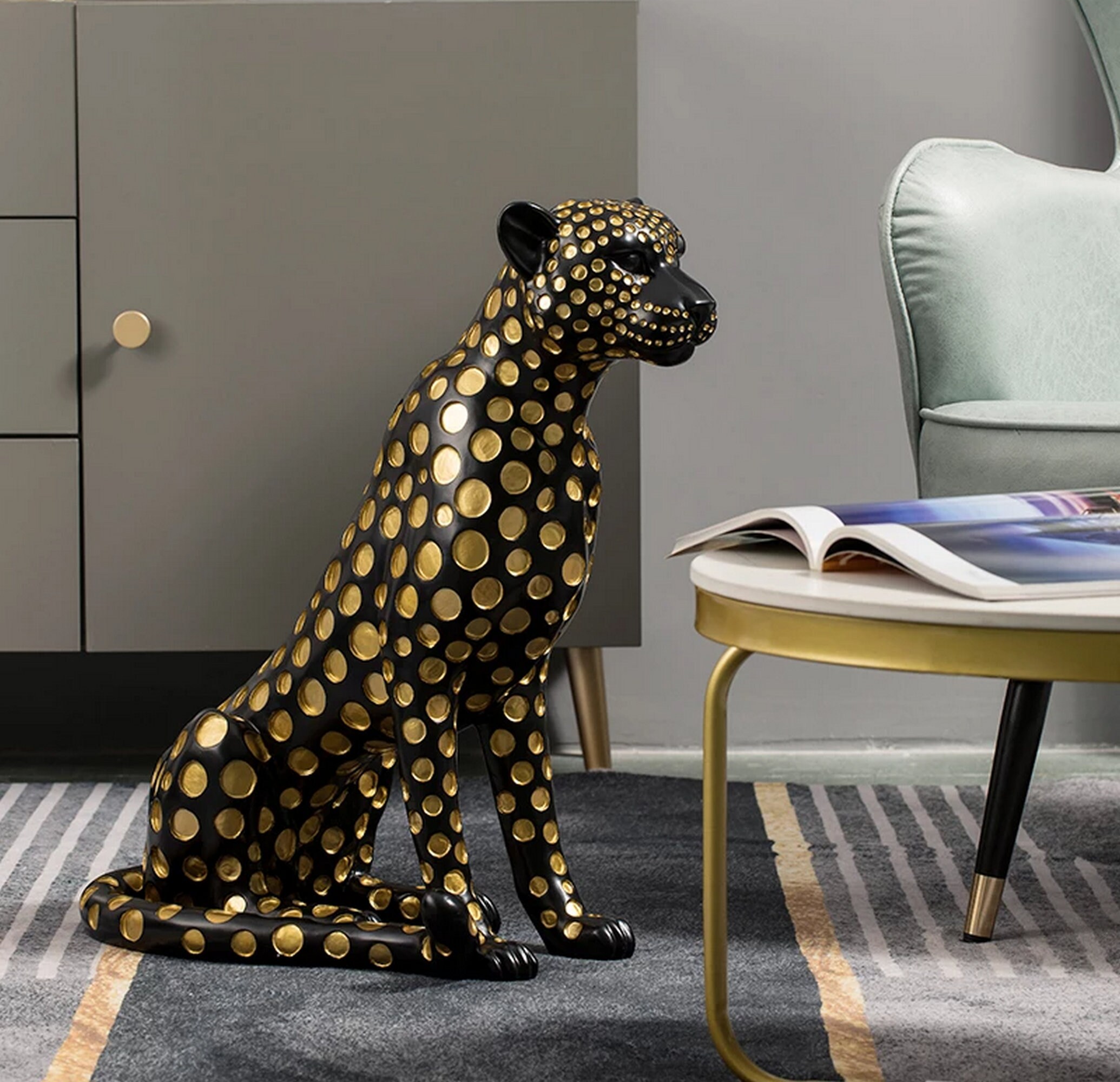 Modern Style Charming Leopard Statue Luxury Floor Art Animal | Etsy UK
