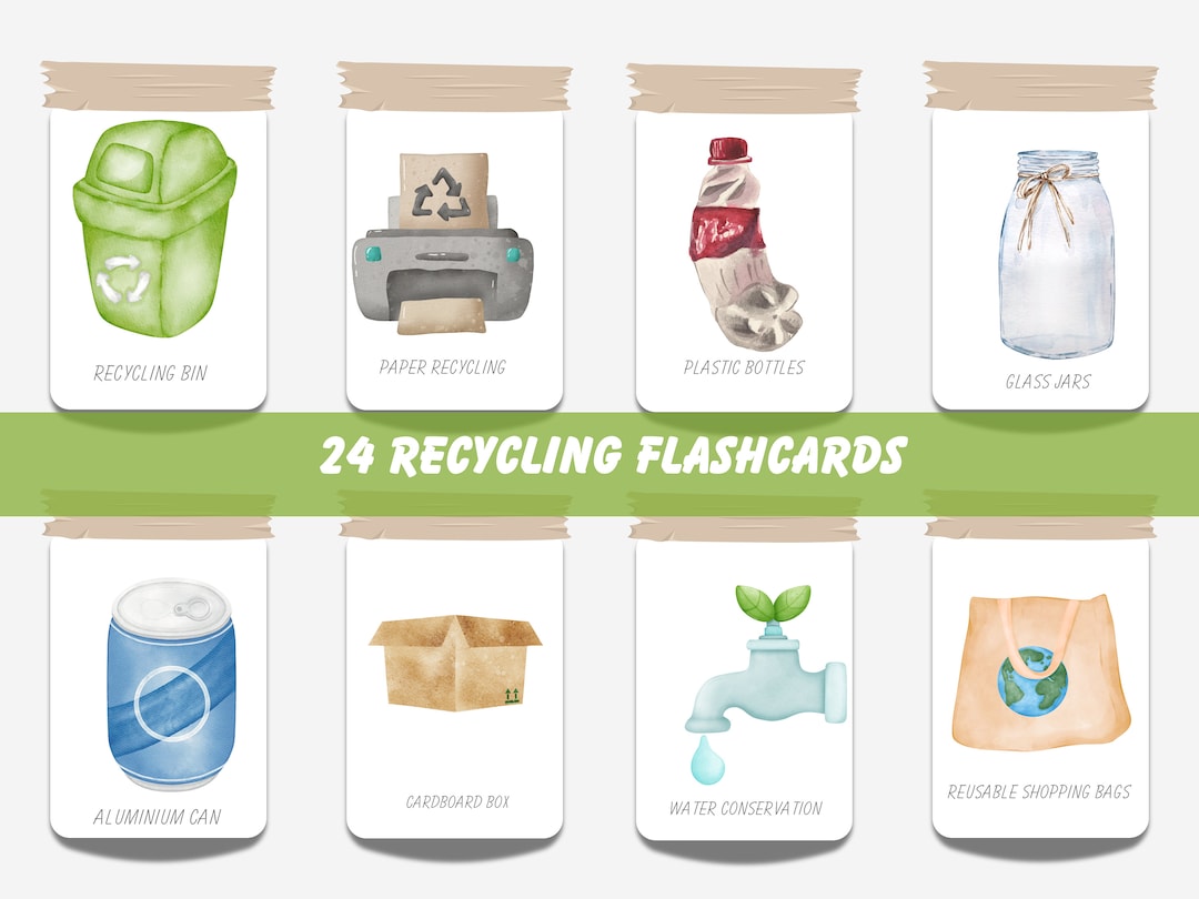 24 Recycling Cards, Montessori Flashcards for Kids, Pre-school Toddler ...