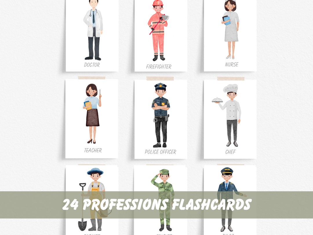 24 Montessori Cards Pdf Flash Cards for Kids Professions Flashcards ...