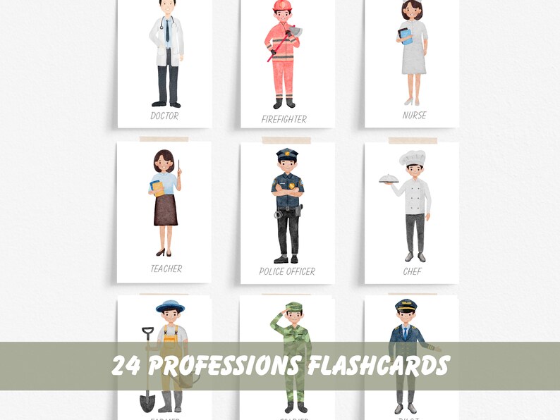 24 Montessori Cards Pdf Flash Cards for Kids Professions Flashcards ...