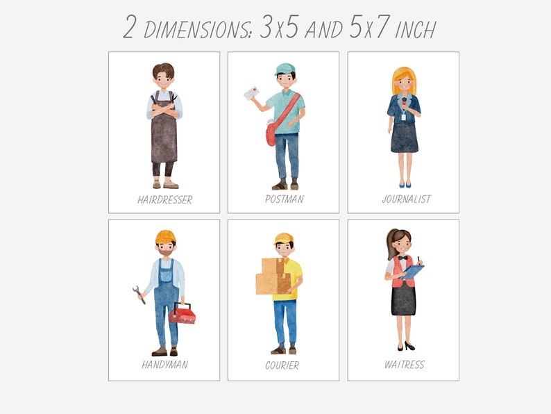 24 Montessori Cards Pdf Flash Cards for Kids Professions Flashcards ...