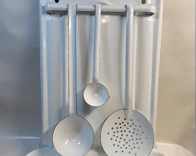 Vintage Kitchen Decor, Vintage Enamelware Kitchen Utensil Rack, French ...