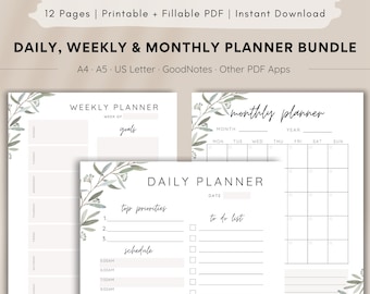 Daily Weekly Monthly Planner Bundle Printable and Digital | Etsy