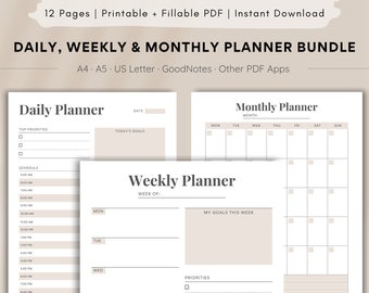 Daily Weekly Monthly Planner Bundle Printable and Digital - Etsy