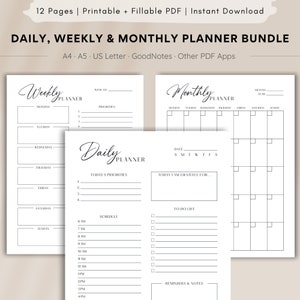 Daily, Weekly, Monthly Planner Bundle, Printable and Digital Planner ...