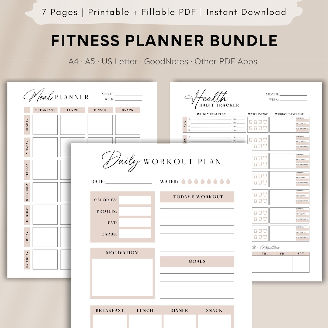 Workout Planner Bundle, Meal Planner, Habit Tracker, 30 Day Challenge ...