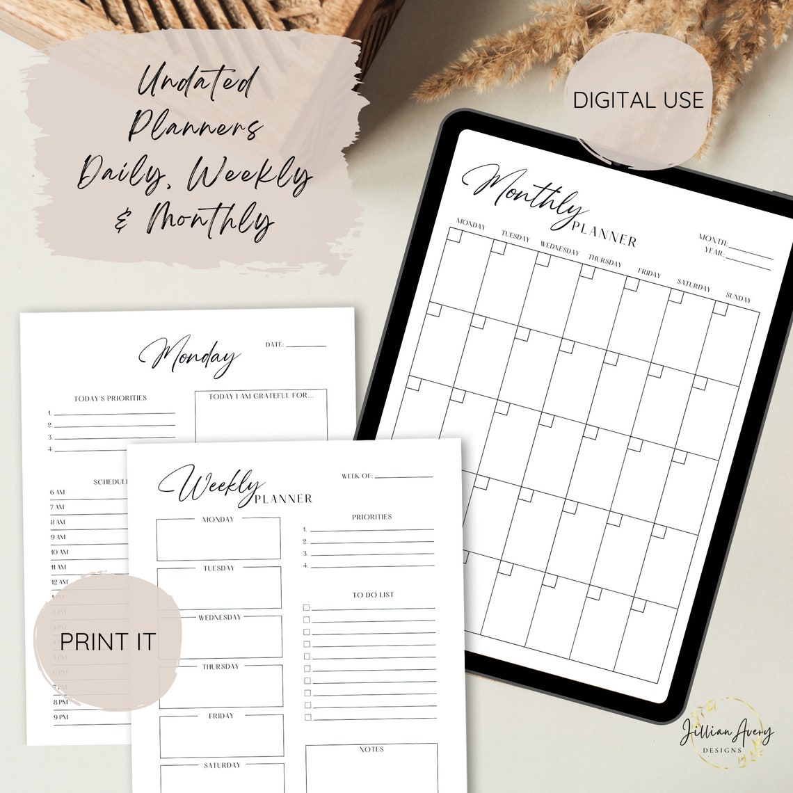 Daily Weekly Monthly Planner Bundle Printable and Digital - Etsy