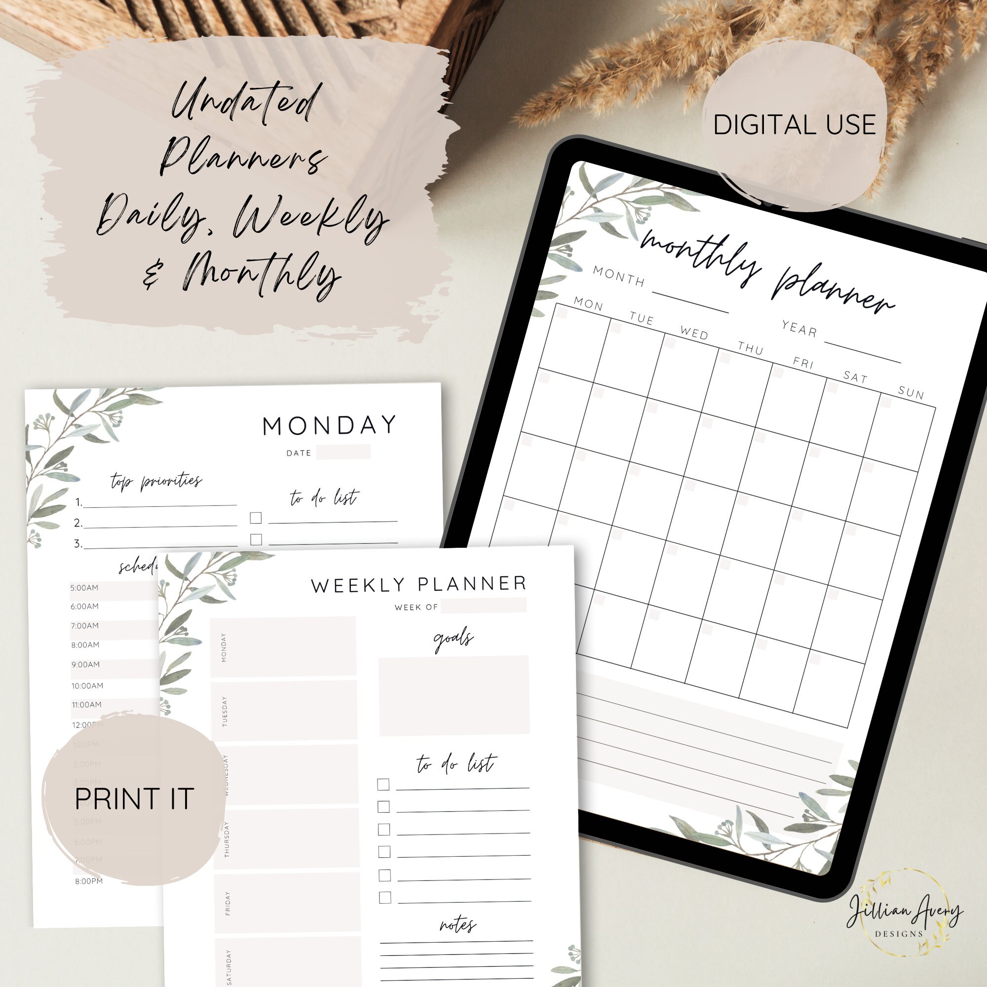Daily Weekly Monthly Planner Digital and Printable Planner - Etsy