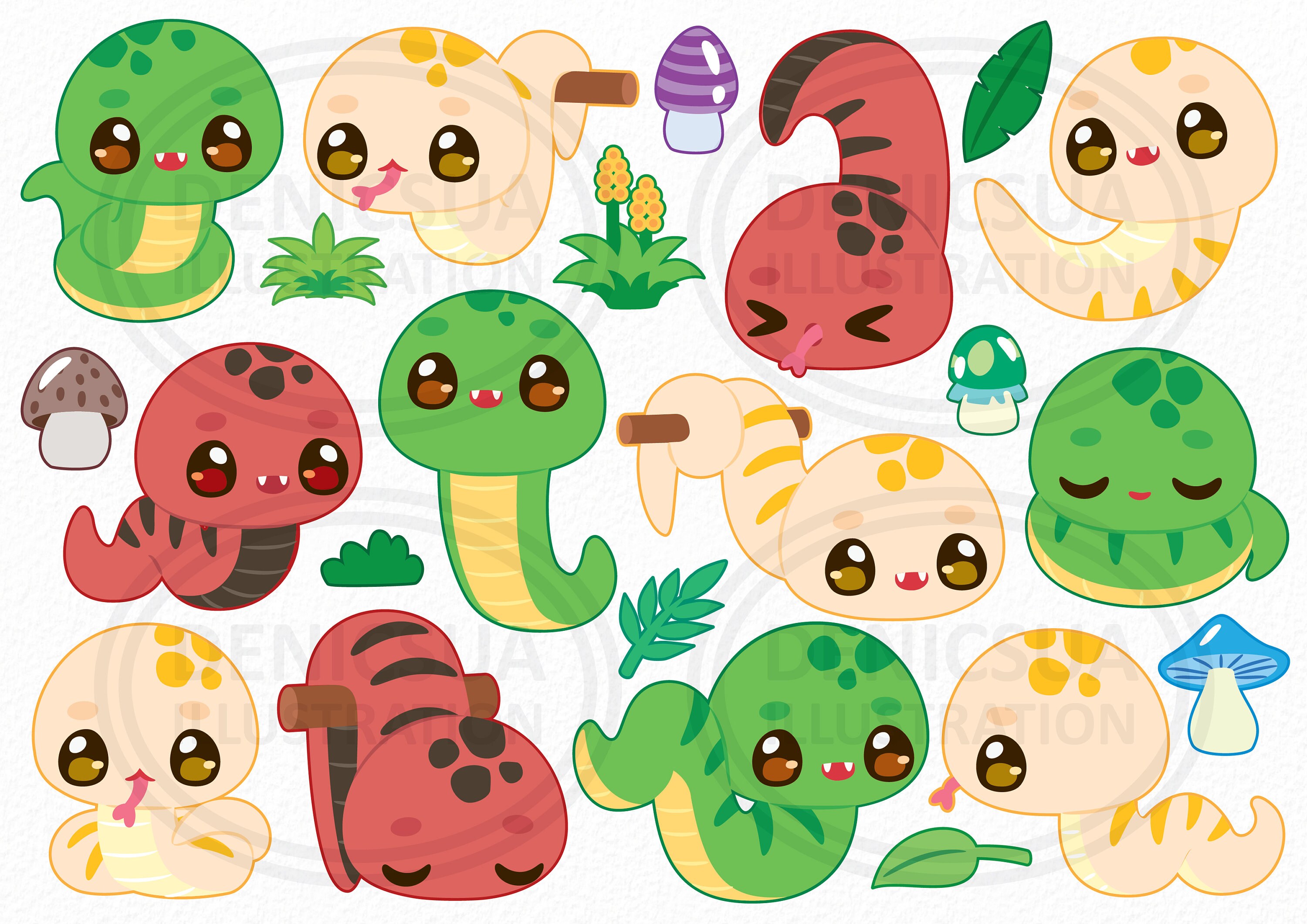 Snake Clipart Chibi Snake Colorful Snakes Reptile Animals - Etsy