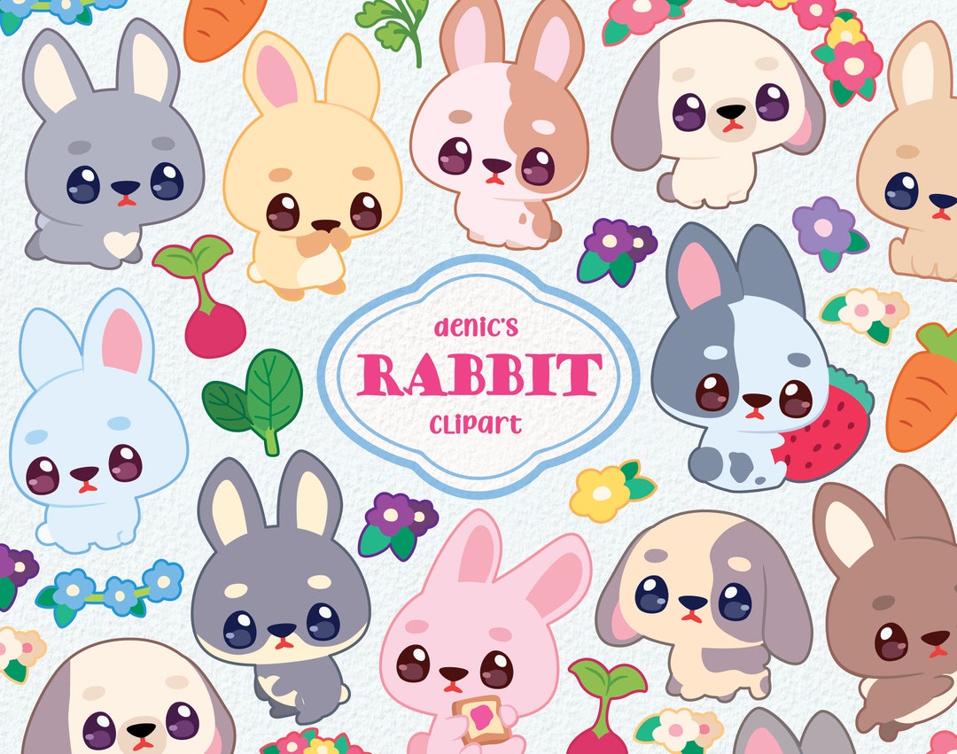 Chibi Rabbit Clipart, Easter Bunny Vector, Baby Bunny, Cute Rabbit ...