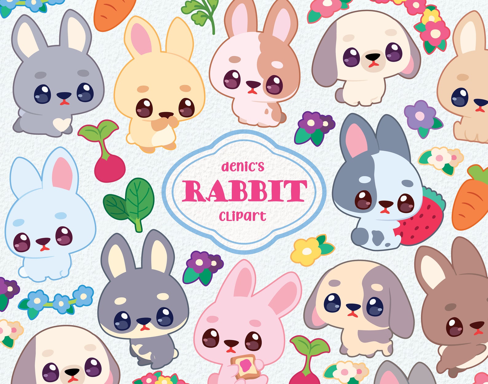 Chibi Rabbit Clipart Easter Bunny Vector Baby Bunny Cute - Etsy
