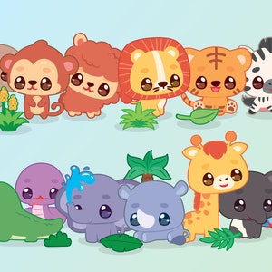 Kawaii Zoo Clipart, Safari Animal Vector, Jungle Animal Illustration ...