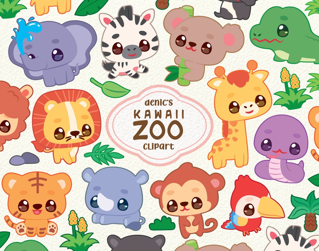 Kawaii Zoo Clipart, Safari Animal Vector, Jungle Animal Illustration ...