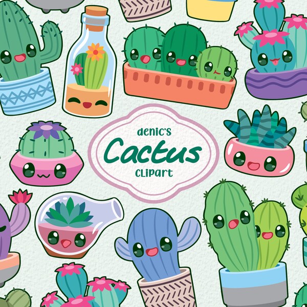 Kawaii Cactus Art - Etsy