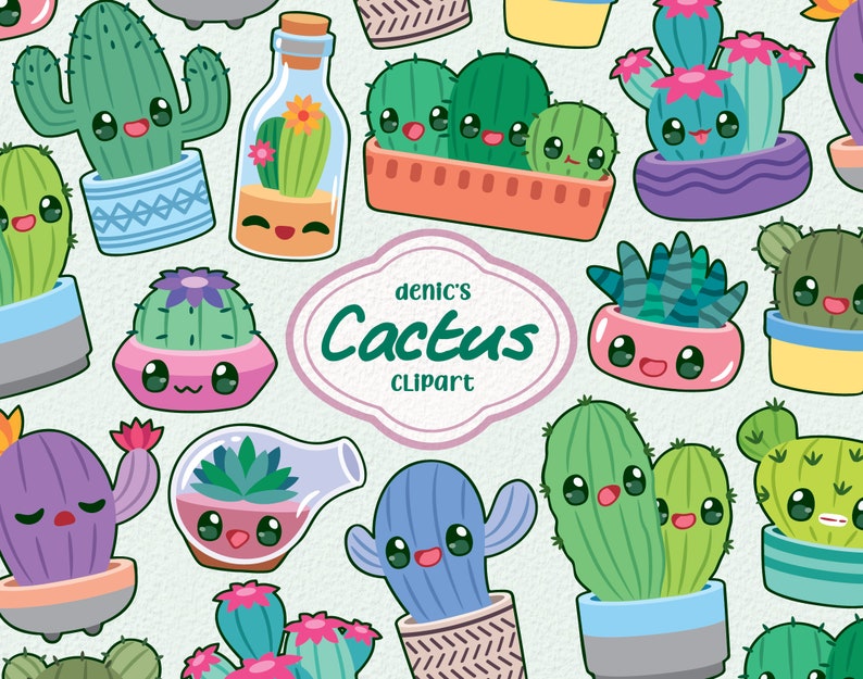 Kawaii Cactus Clipart, Succulent Illustration, Cute Cactus Vector ...