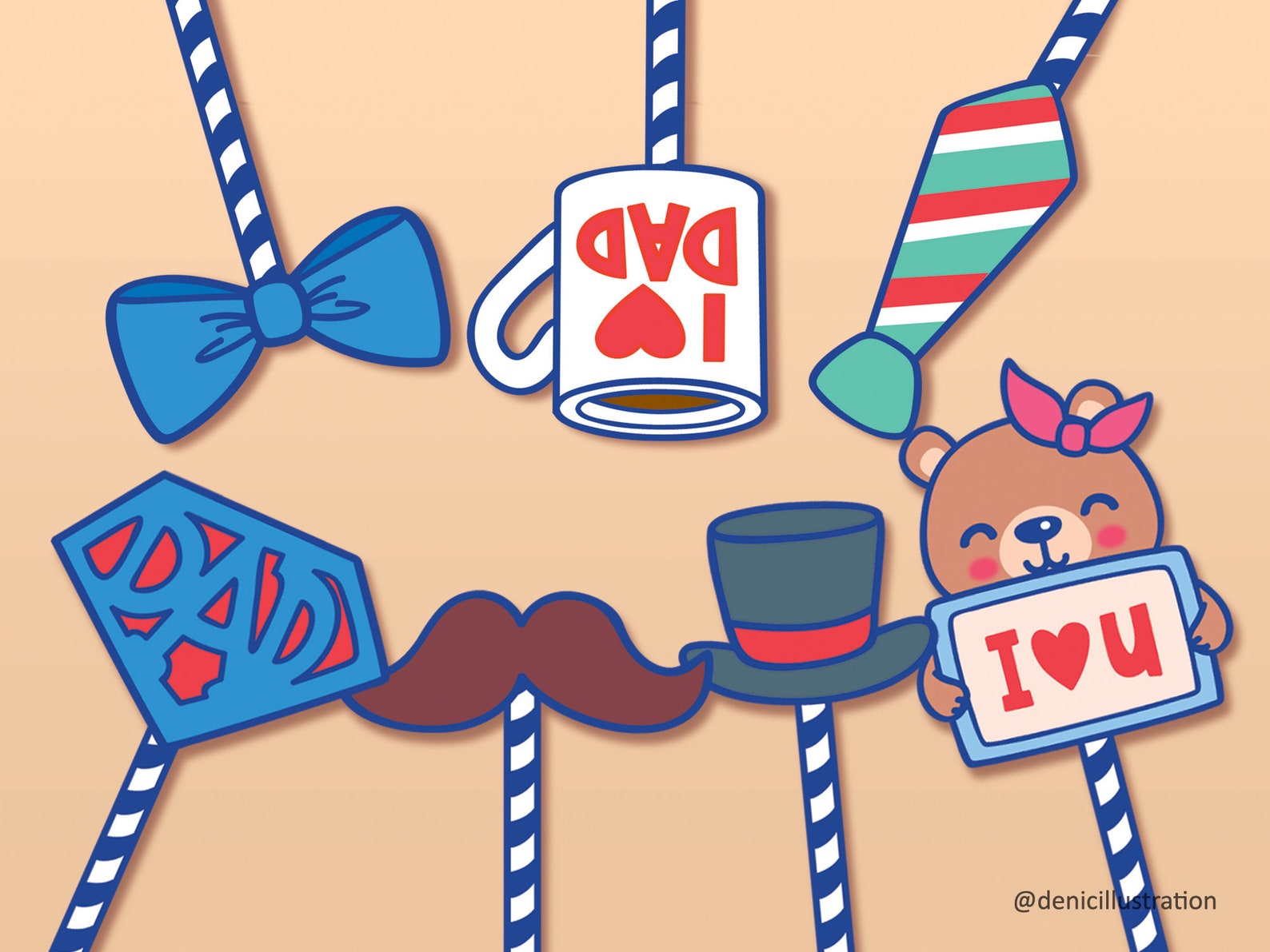 Father's Day Clipart Super Daddy Bear Cute Illustration | Etsy