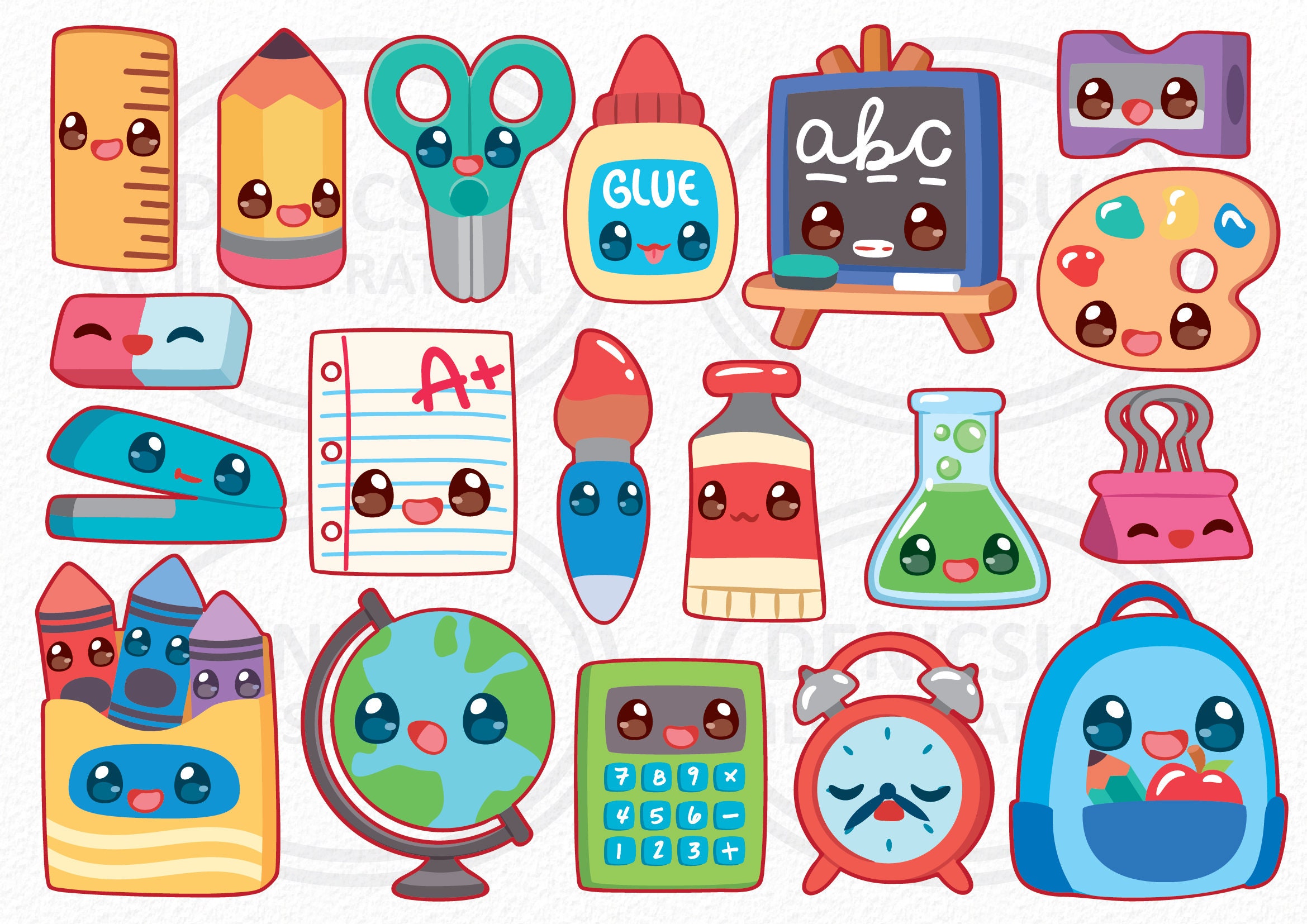 Back to School Clipart Kawaii Preschool Illustration School - Etsy UK
