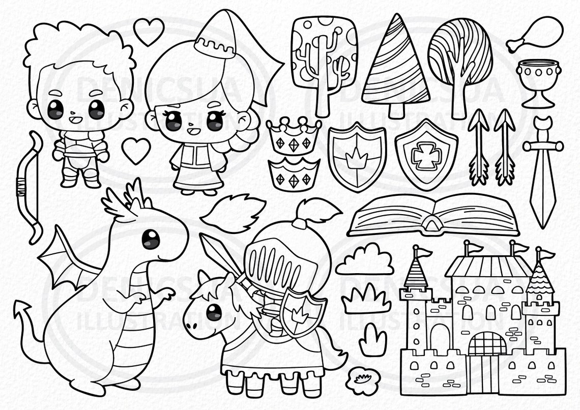 Knight & Dragon Clipart Princess Knight Clip Art Fairy Tail - Etsy