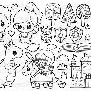 Knight & Dragon Clipart, Princess Knight Clip Art, Fairy Tail Vector ...