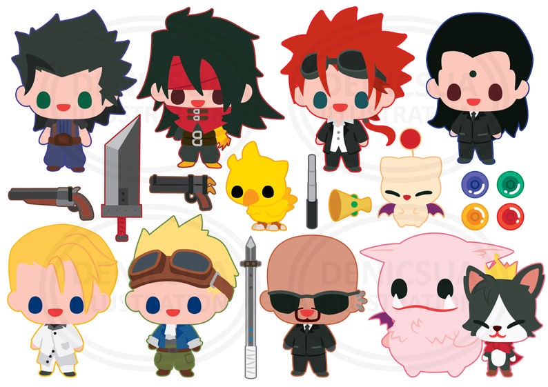 FF7 Clipart FFVII Vector Video Game Doodle Kawaii Zack - Etsy